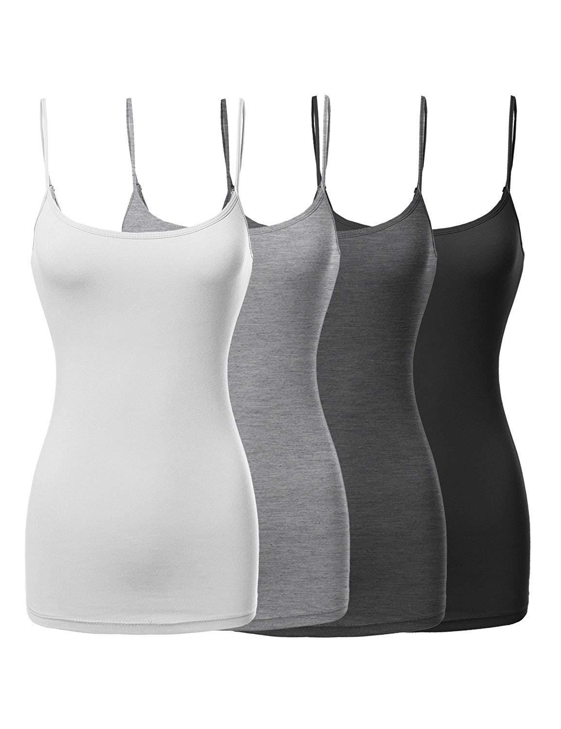 4 PACK Women's Cotton Cami Yoga Adjustable Spaghetti Strap Cami Tank ...