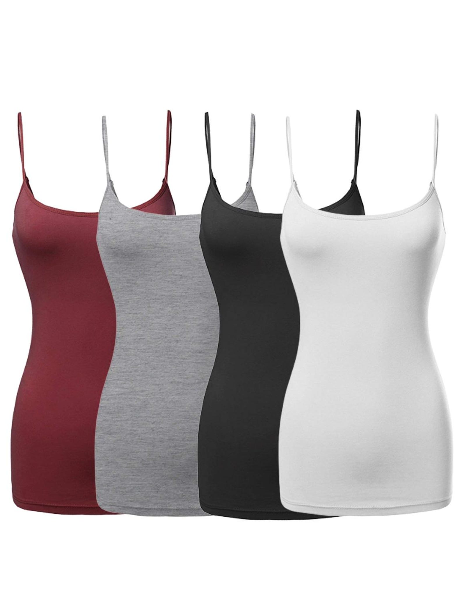 4 PACK Women's Cotton Cami Yoga Adjustable Spaghetti Strap Cami Tank ...