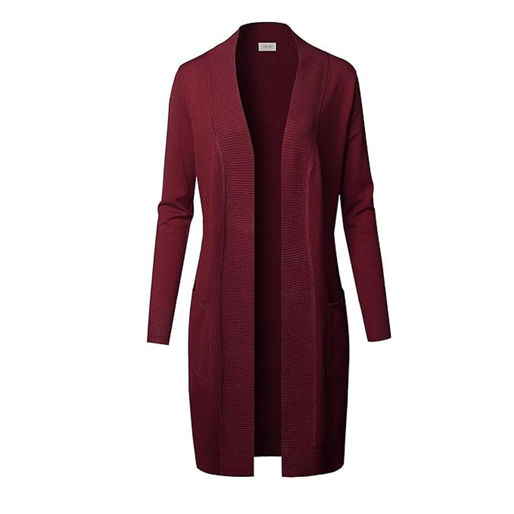 Women's Long Open Front Long Sleeve Knee Length Stretchy Knit Cardigan ...