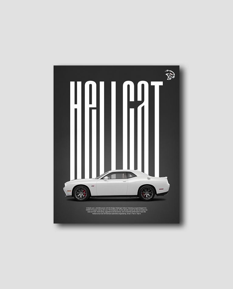Challenger Hellcat Poster, Muscle Car Wall Art, Hellcat Poster, Dodge ...