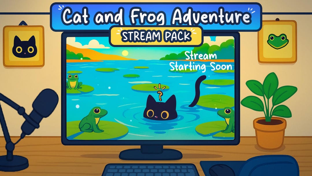 Cat and Frog Adeventure Stream Pack | Animated Background | Cat and ...