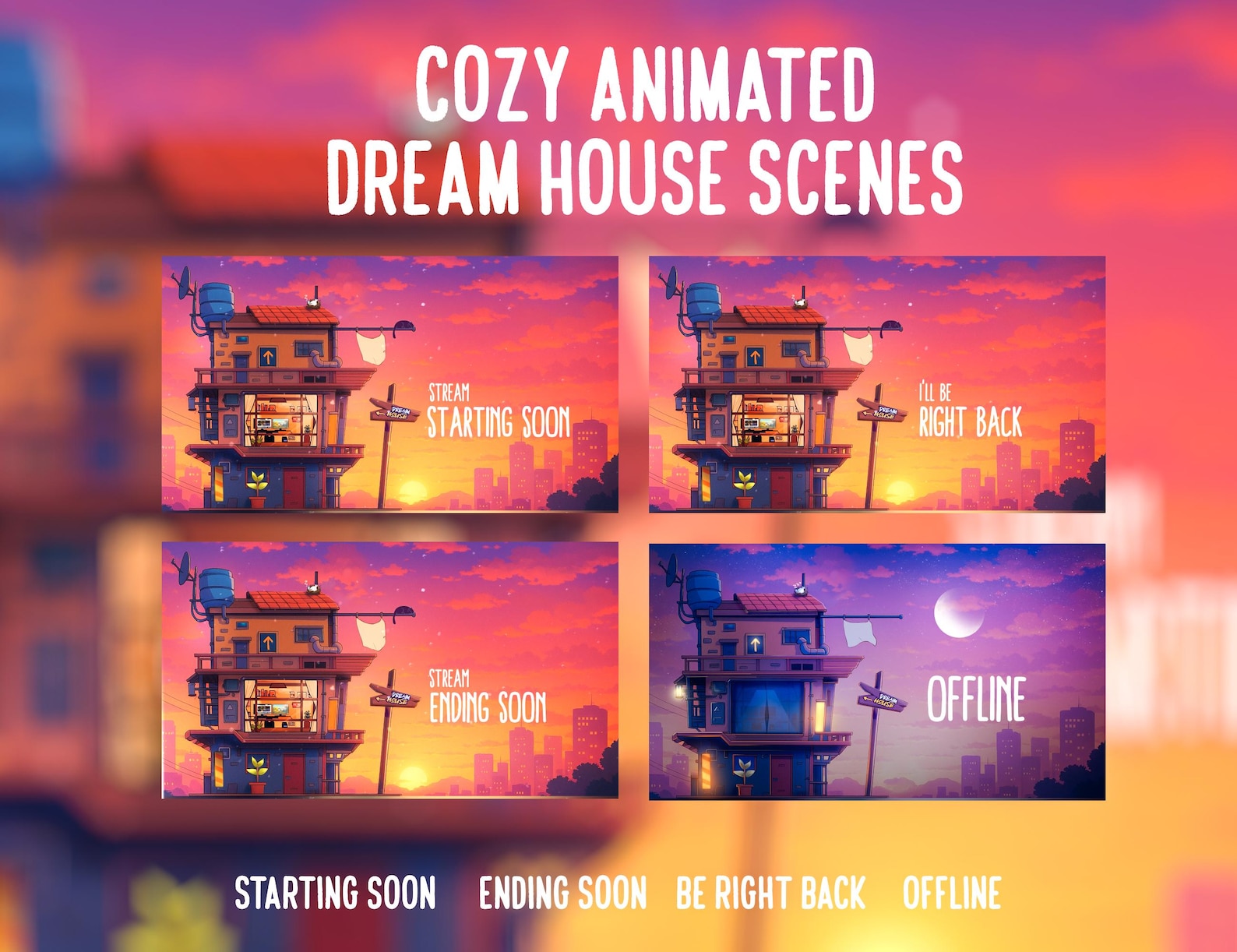 Lofi Dream House Animated Stream Screens: Sunset City (digital Download ...