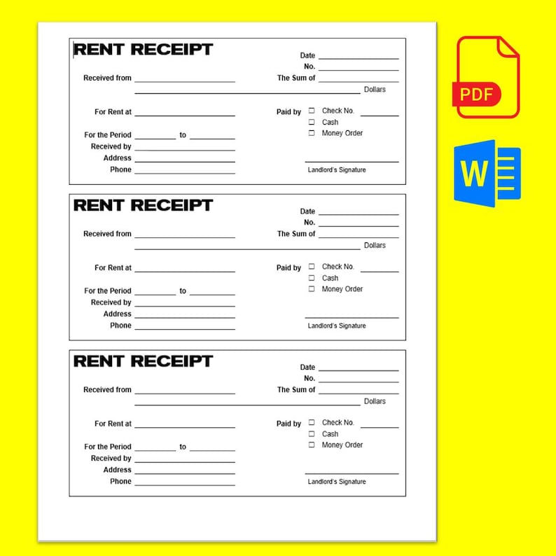 Rent Receipt. Rental Payment Receipt for Landlords, Tenants, Rentals. 3 ...