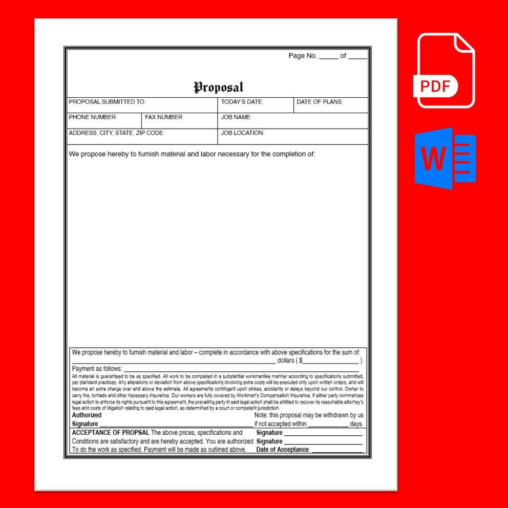 Contractor Proposal. General Proposal Form for Contractors, Workers. - Etsy