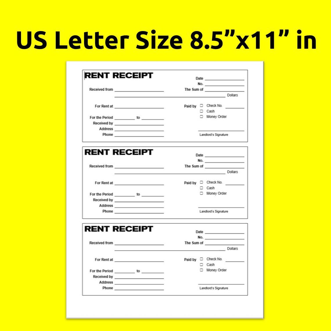 Rent Receipt. Rental Payment Receipt for Landlords, Tenants, Rentals. 3 ...
