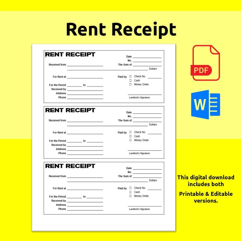 Rent Receipt. Rental Payment Receipt for Landlords, Tenants, Rentals. 3 ...
