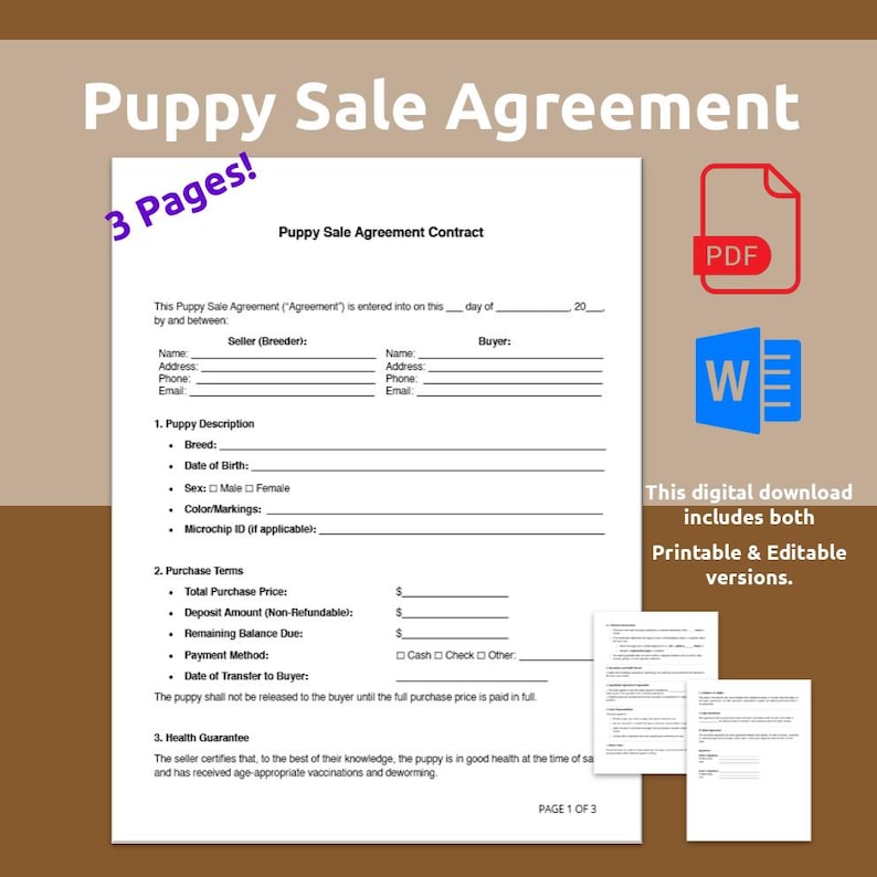 Puppy Sale Agreement Contract. for Puppy Sales, Dog Sales, Breeder. - Etsy