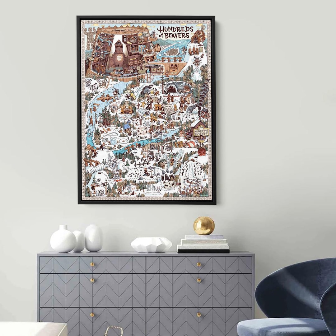 Hundreds of Beavers Map Poster, Hilarious Detailed Film Art for Fun ...