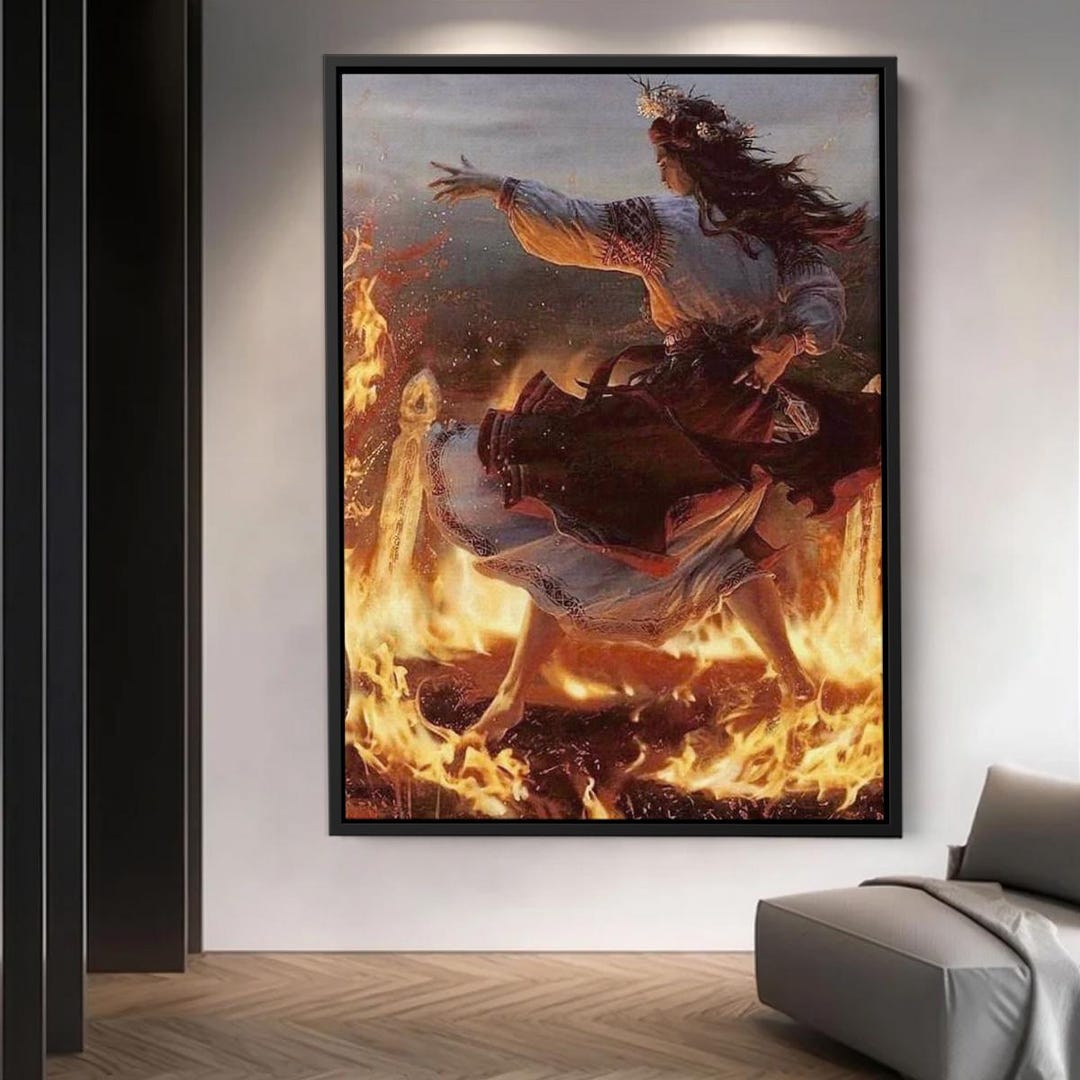 Mystical Fire Dance, Slavic Pagan Woman Mythological Folkloric Art ...