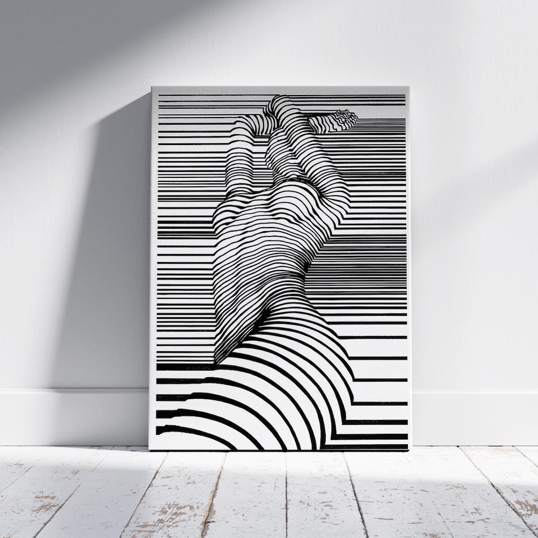 Optical Illusion Nude Line Art, Abstract Female Form Wall Art, Black ...