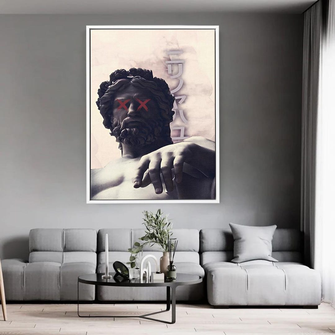 Ancient Statue Modern Art, Red X Eyes Sculpture Canvas, Urban Greek Art ...