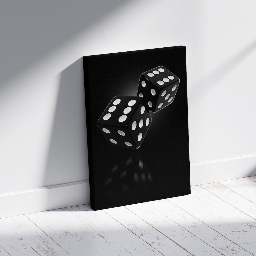 Black and White Dice, Minimalist Casino Art, Modern Game Room Decor ...