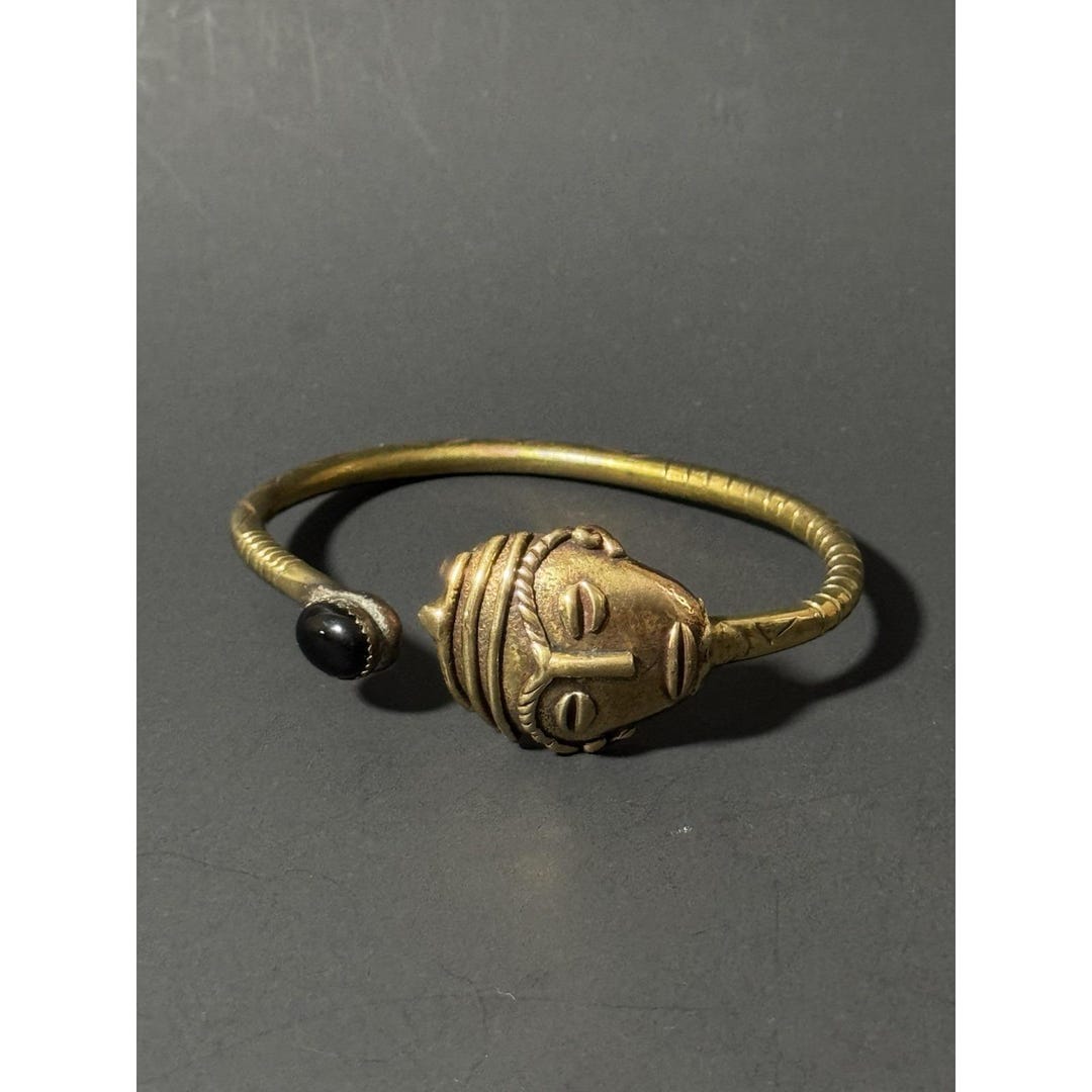 Vintage Copper Face Mask Black Stone Cuff Bracelet - Etsy