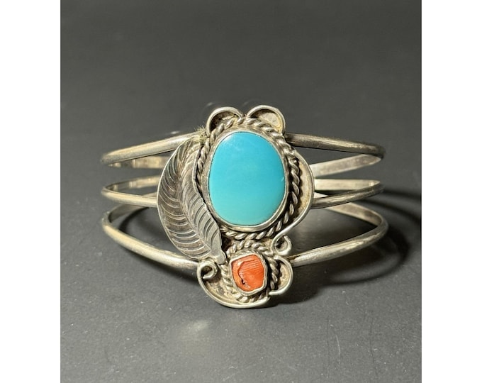 Vintage Gene Gibson, Navajo Sterling Silver Crushed Turquoise & Coral ...