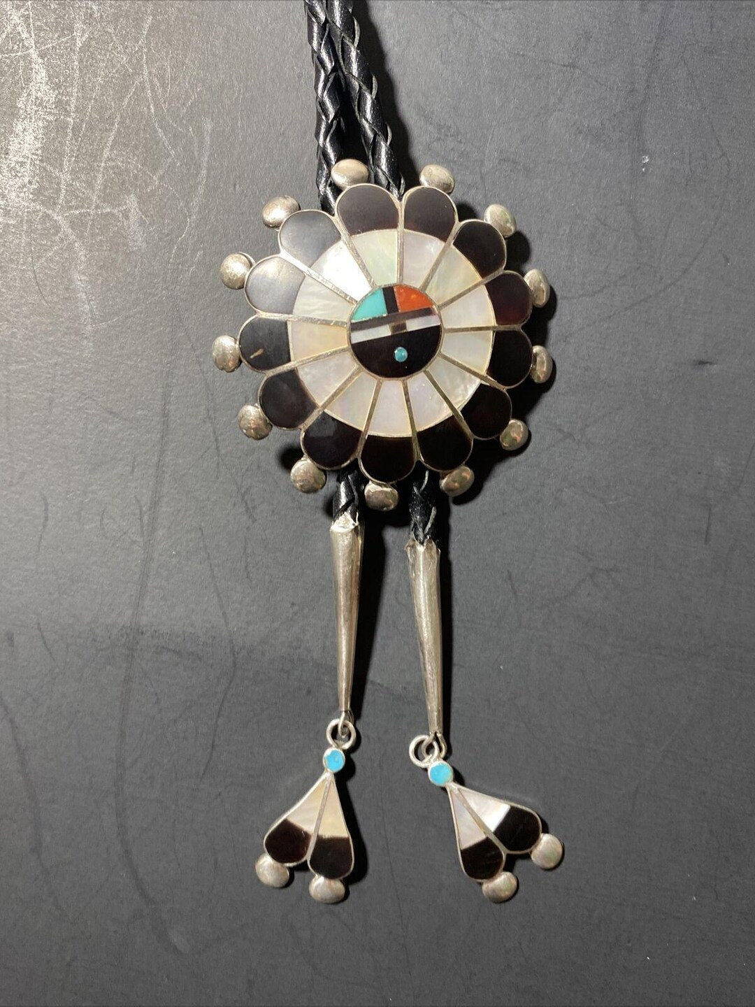 Native American Zuni Sterling Silver Inlay Bolo Tie Kachina Sun God - Etsy