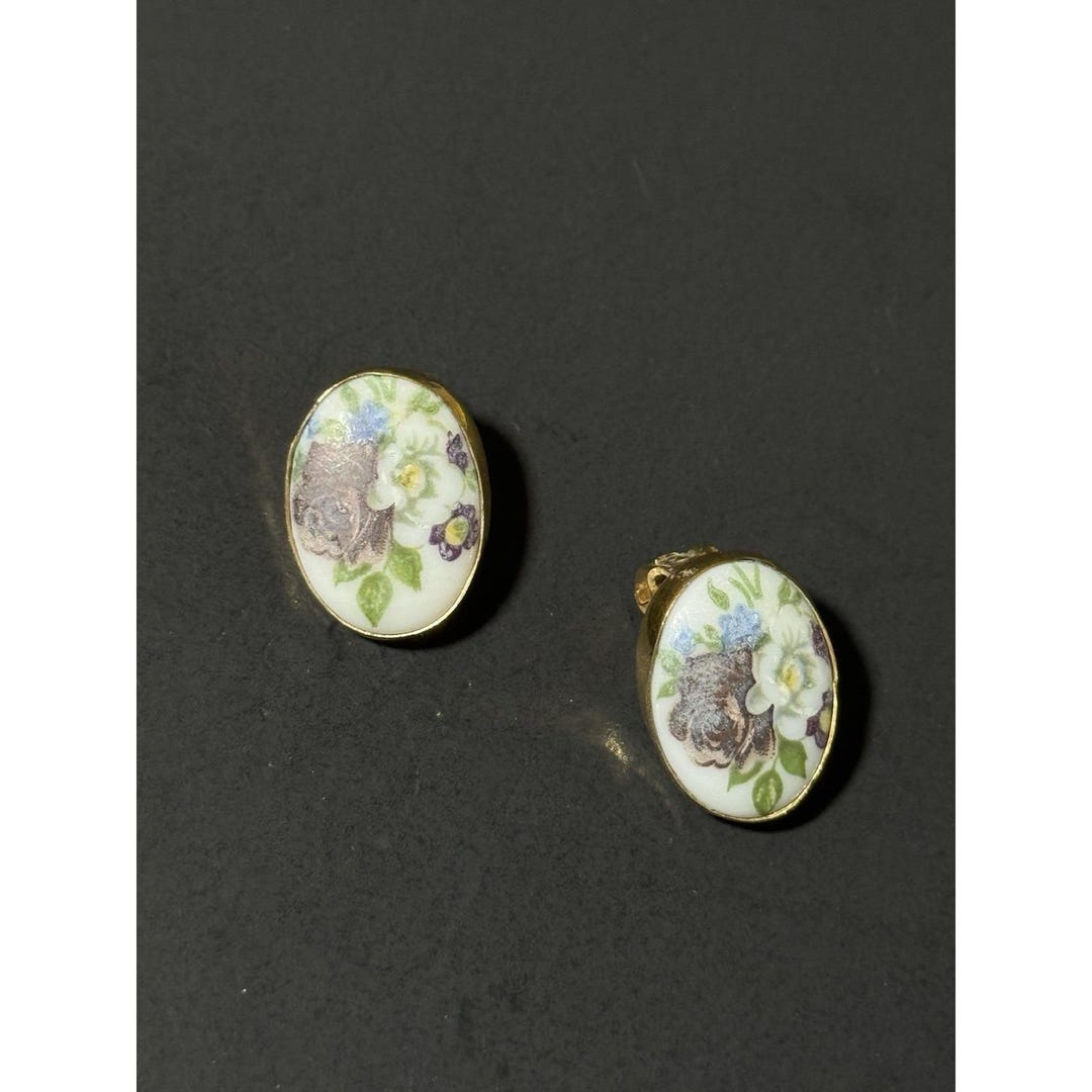 Vintage 12K Gold Filled Porcelain Style Flower Earrings - Etsy