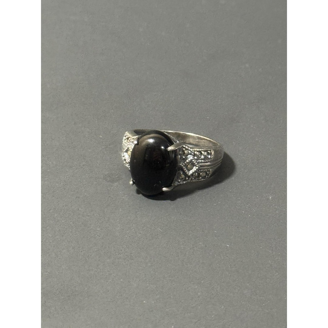 Vintage Avon RJ 925 Sterling Silver Black Onyx Marcasite Ring Size 10. ...