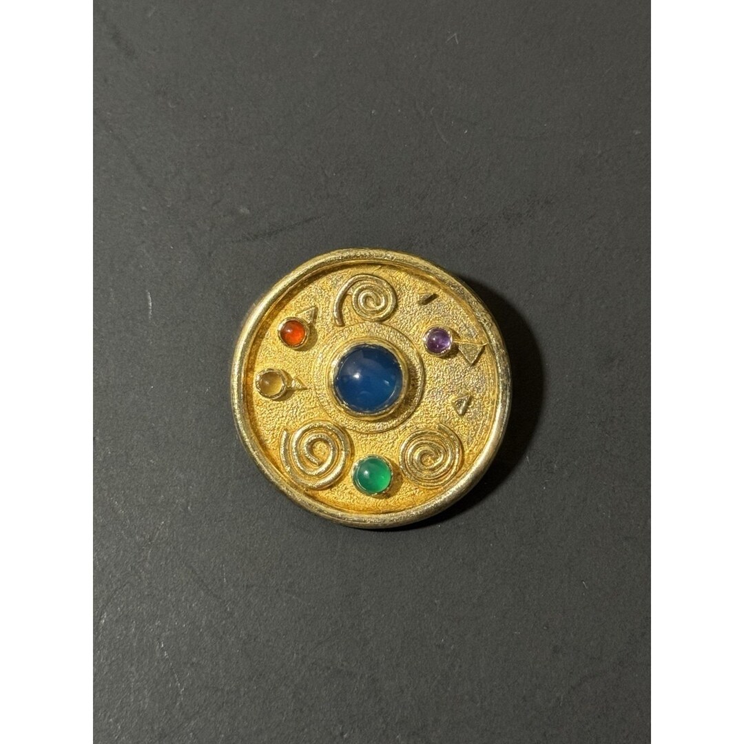 Vintage Janice Grzyb Gold Tone Sterling Silver Multicolored Stones ...