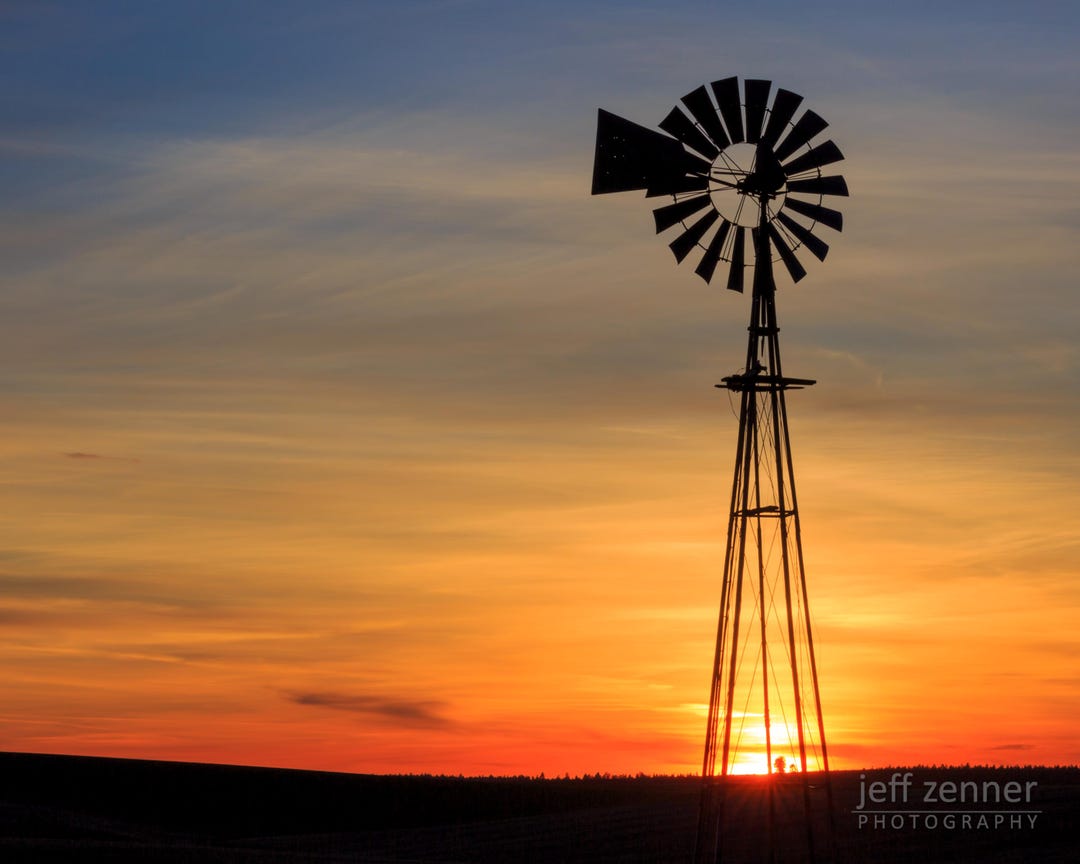 Colorful Windmill Sunset! Rural Landscape Wall Art, Colorful Wall Decor ...
