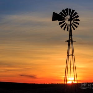 Colorful Windmill Sunset! Rural Landscape Wall Art, Colorful Wall Decor ...