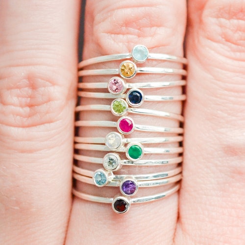 Birthstone Ring Sterling Silver Birthstone Stacking Ring - Etsy