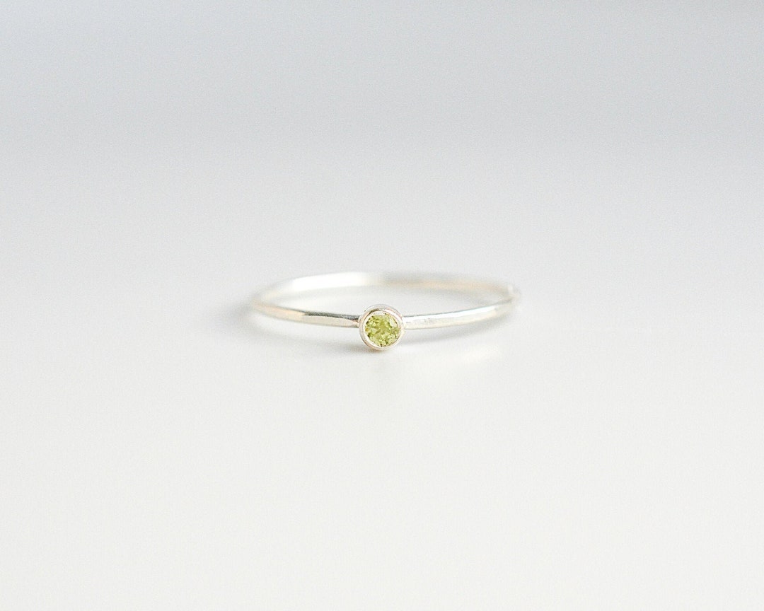 Sterling Silver August Birthstone Ring, Dainty Peridot Ring, Stackable ...