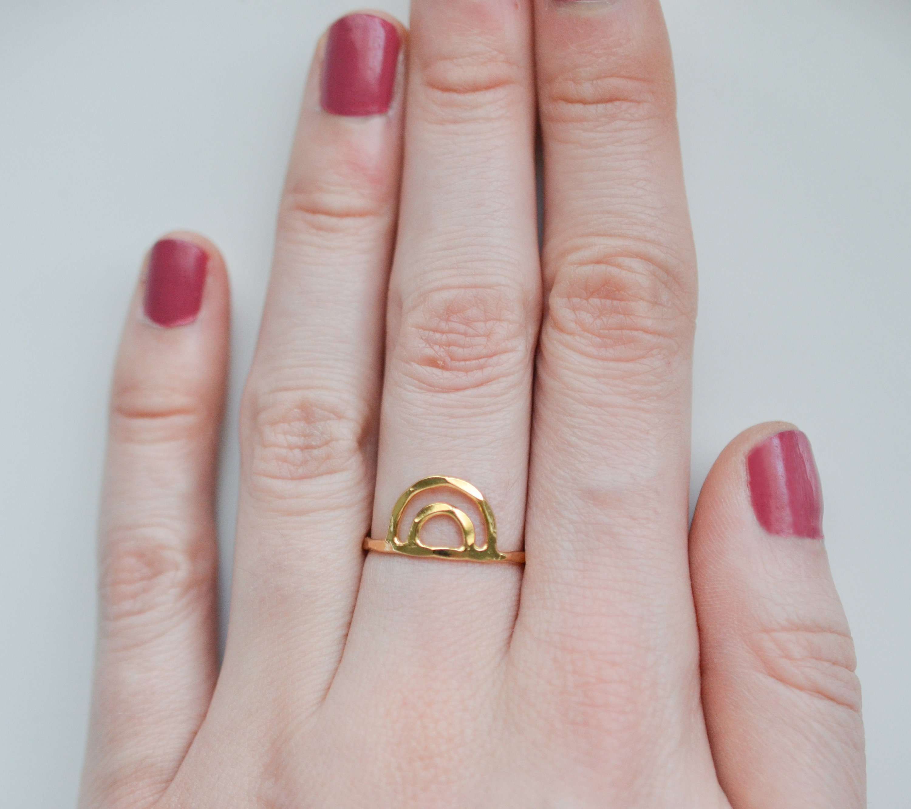 14k Gold Filled Rainbow Ring for Girls Double Arch Ring - Etsy