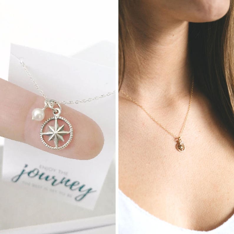 Personalized Compass Necklace With Natural Birthstone 925 - Etsy