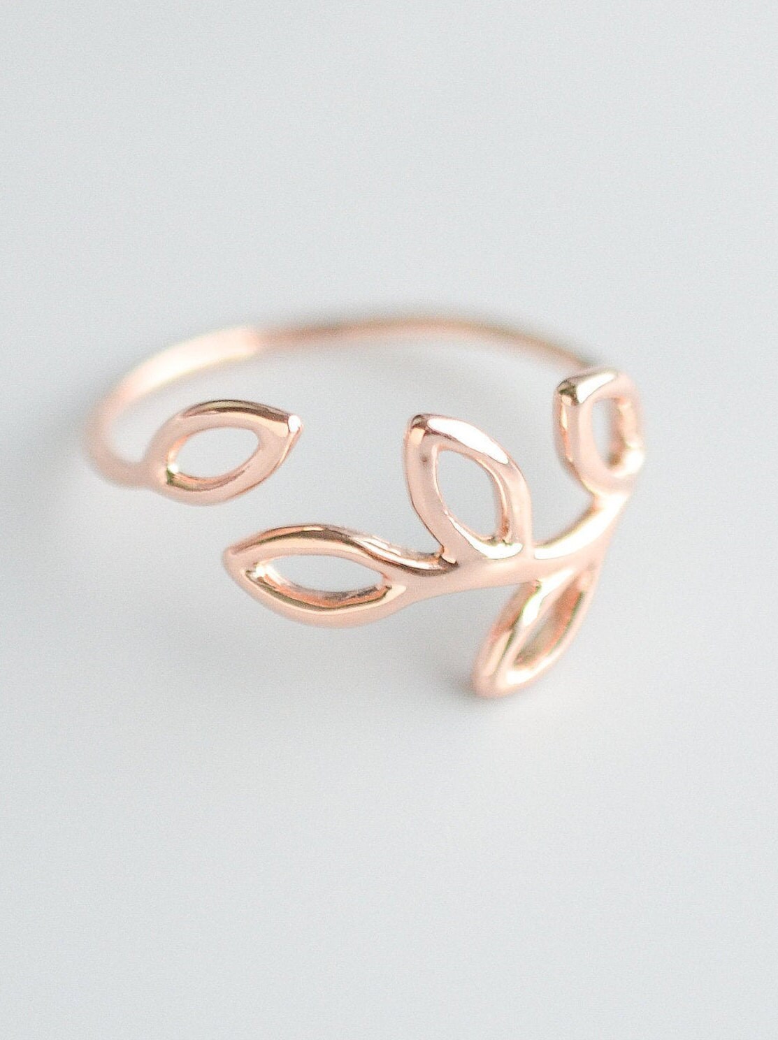 Rose Gold Leaf Ring for Women - Nature Inspired Dainty Ring - Floral ...