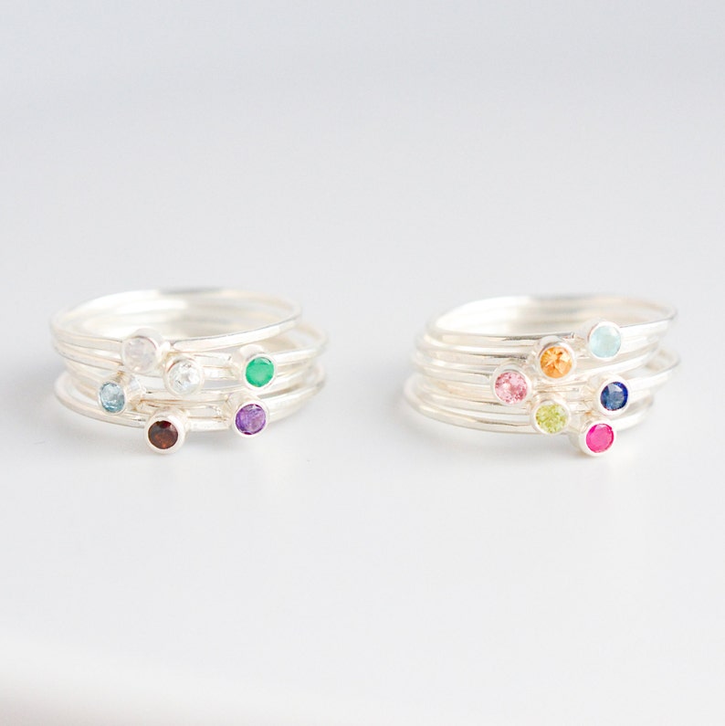Birthstone Ring Sterling Silver Birthstone Stacking Ring - Etsy