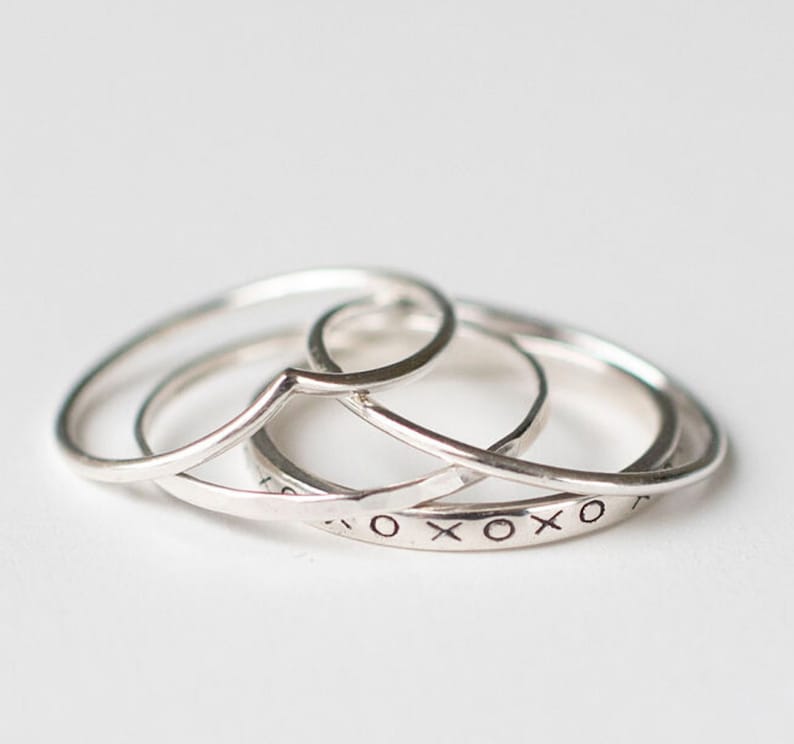 925 Solid Sterling Silver Stacking Rings for Women XO Thin | Etsy