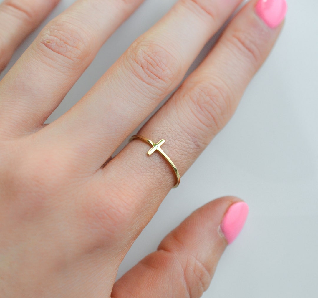 Gold Cross Ring for Women, Dainty Christian Rings, Minimalist Gold ...