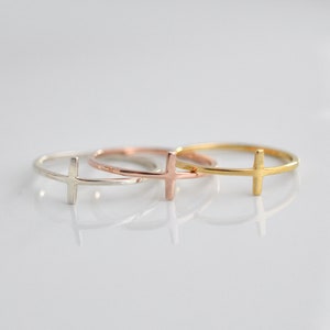 Sterling Silver Cross Ring, Purity Ring for Women Christian, Dainty ...