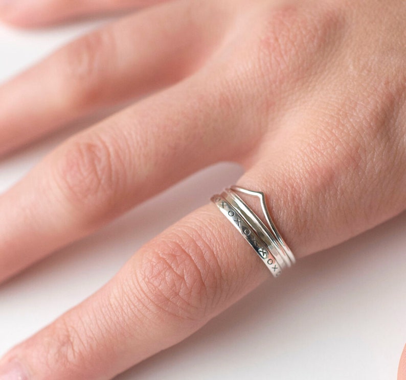 925 Solid Sterling Silver Stacking Rings for Women XO Thin | Etsy