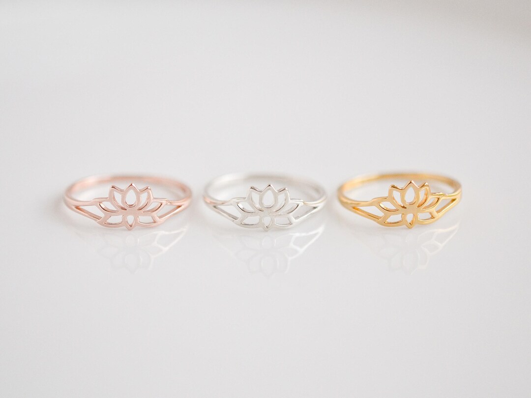 Sterling Silver Lotus Ring, Rose Gold Dainty Flower Ring, Simple ...