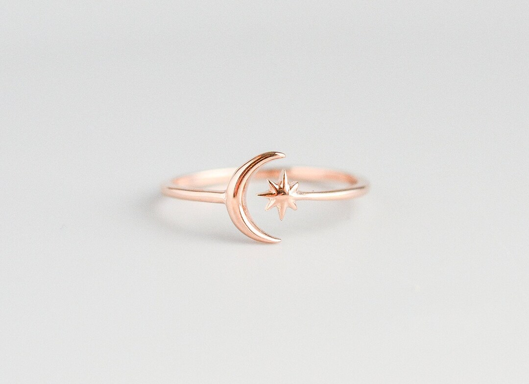 Gold Star Ring, Moon Ring, Celestial Ring, Adjustable Ring, Moon and ...