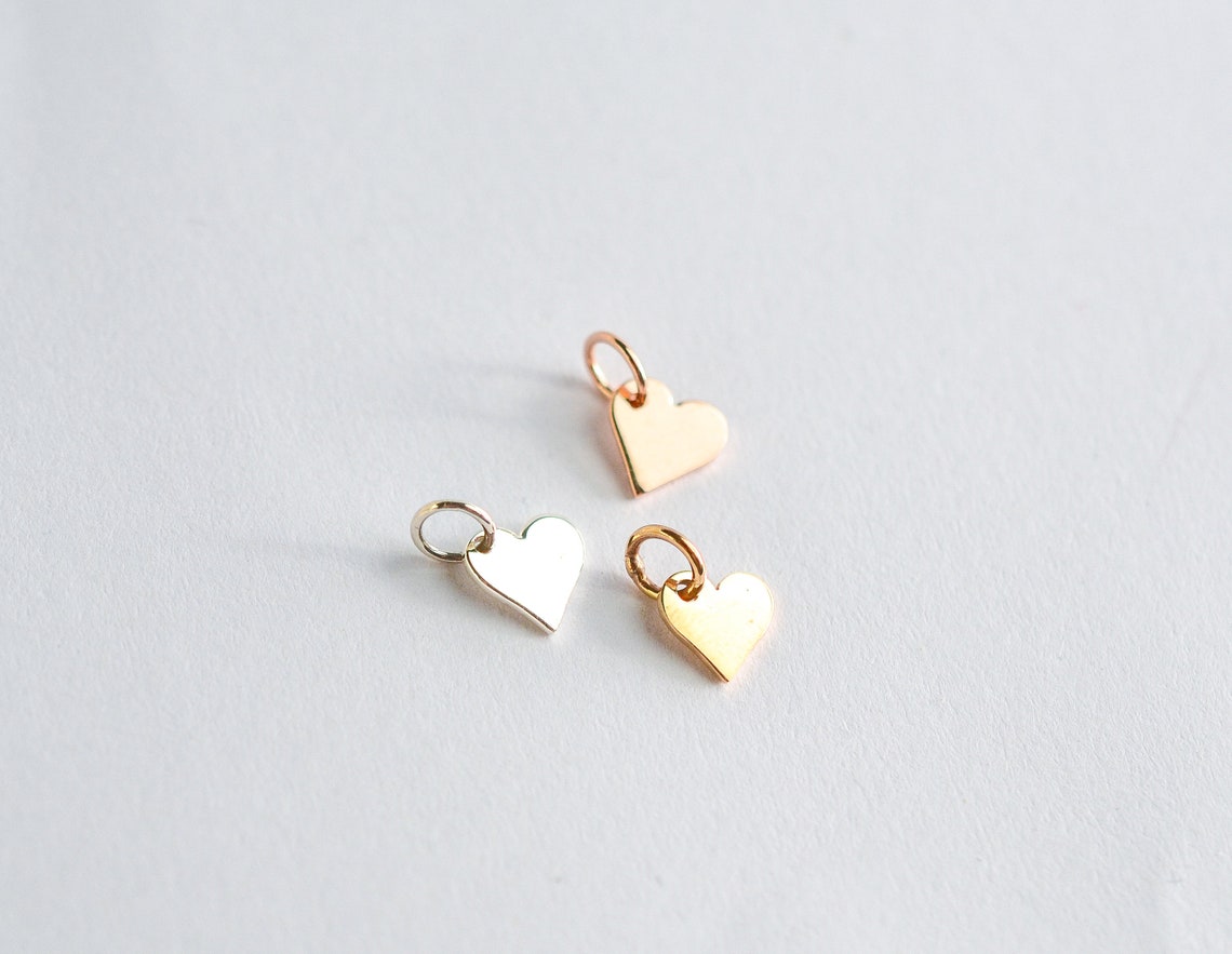 Small Sterling Silver Heart Charm - Dainty Rose Gold Mini Heart Add on ...