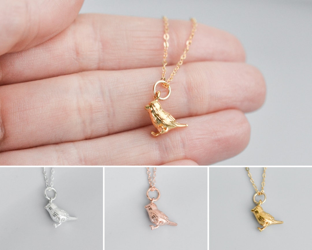 Gold Filled, Rose Gold or Sterling Silver Bird Necklace, Bird Lovers ...