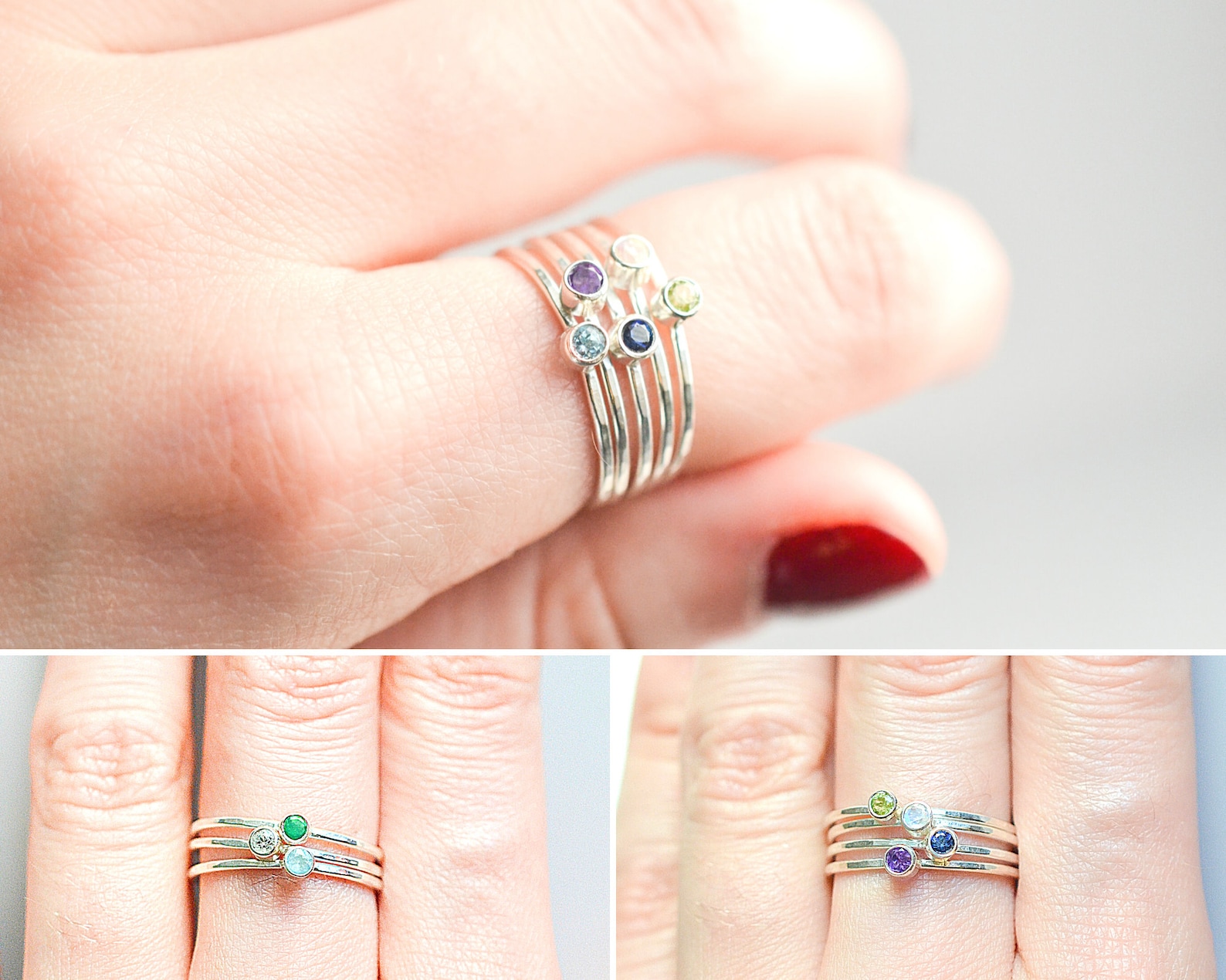 Birthstone Ring Sterling Silver Birthstone Stacking Ring - Etsy