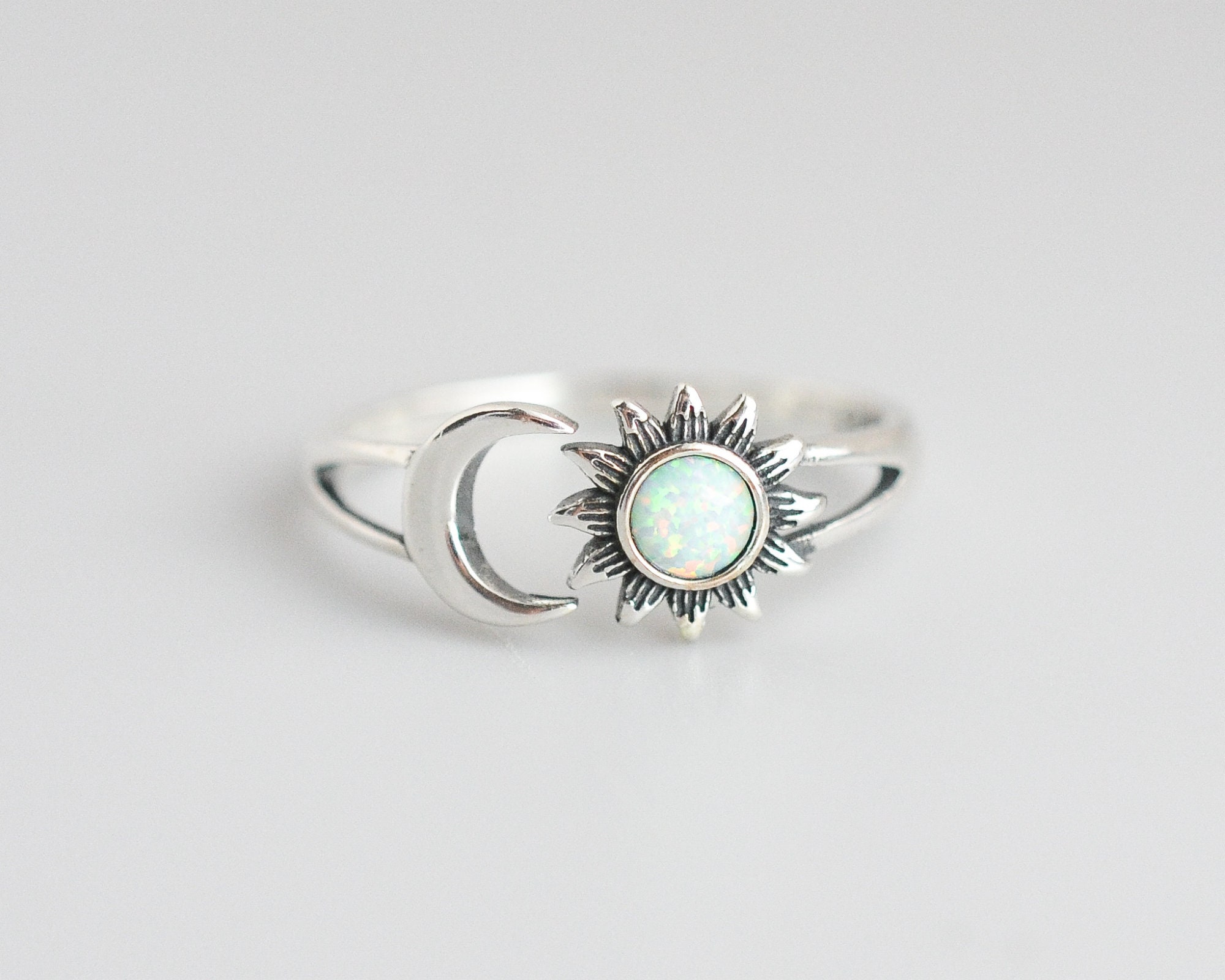 Sterling Silver Sun and Moon Ring, Adjustable Celestial Ring Sterling Silver Sun and Moon Ring, Adjustable Celestial Ring