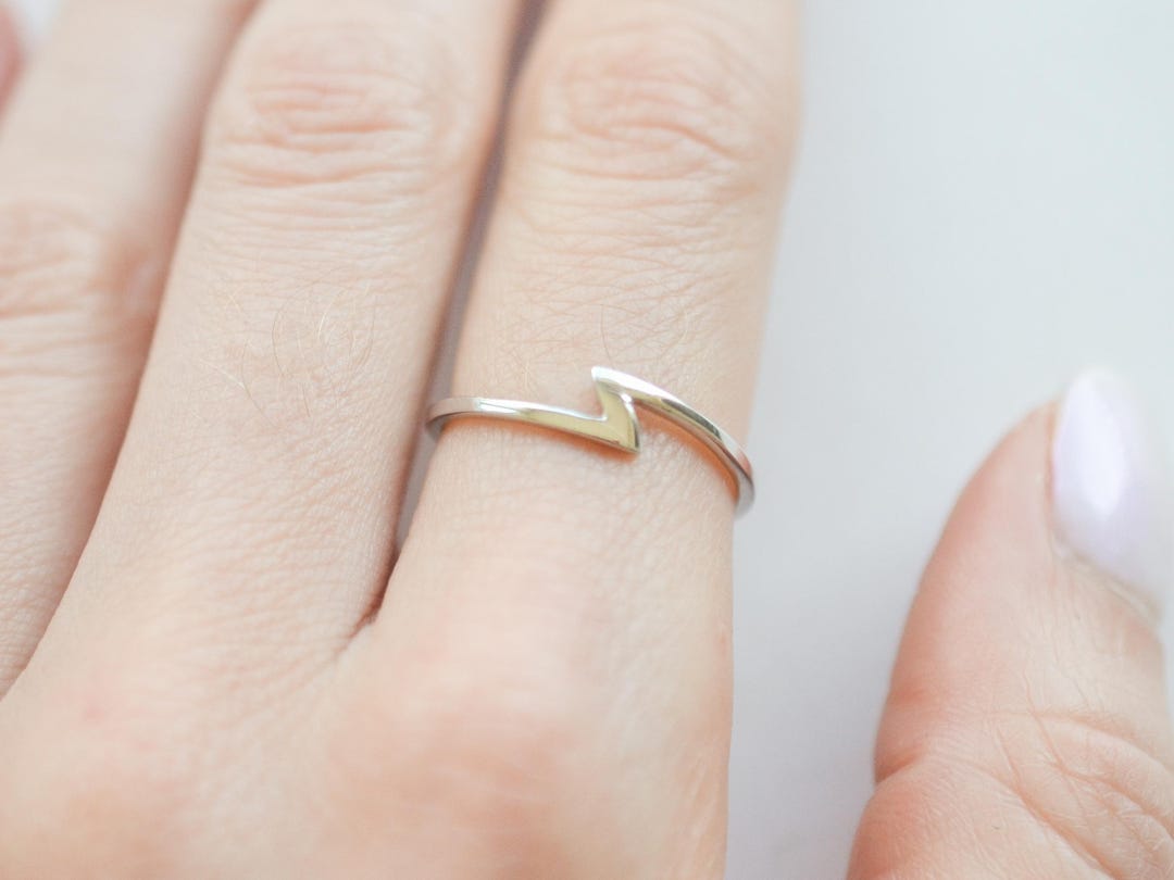 Sterling Silver Lightning Bolt Ring, Zigzag Ring, Simple Silver Ring for Index or Pointer Finger ...