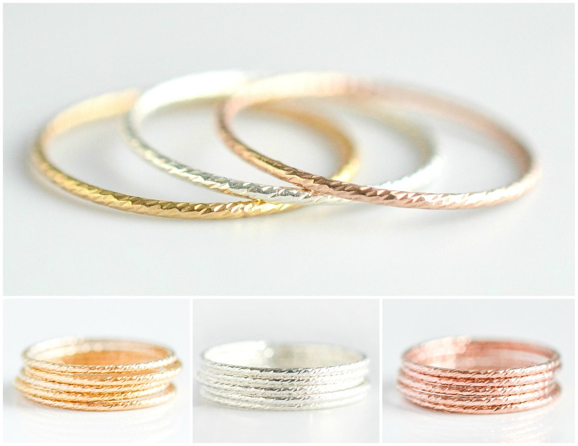 14K Rose Gold Filled Stacking Ring Set for Women - Minimalist Rose ...