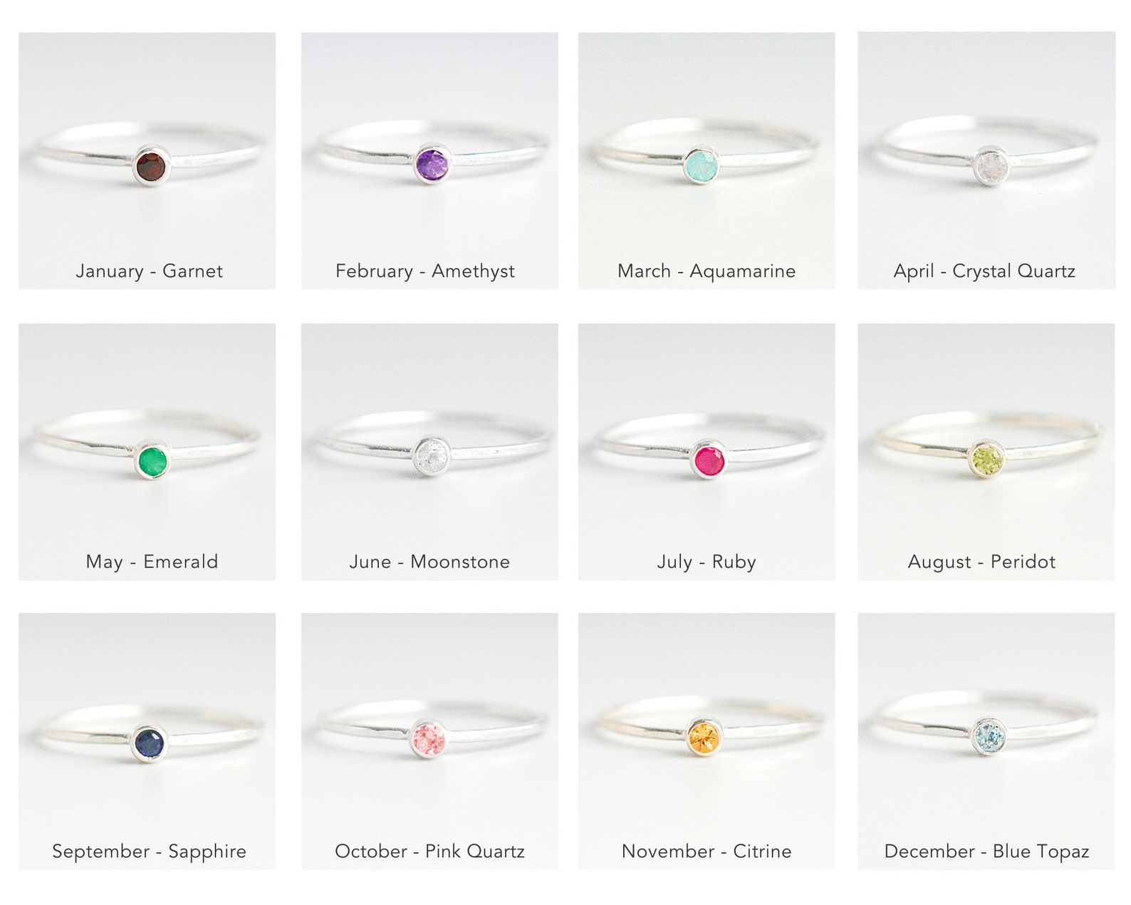 Birthstone Ring Sterling Silver Birthstone Stacking Ring | Etsy