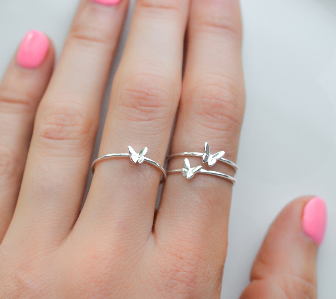 Butterfly Ring Sterling Silver Nature Ring Set, Insect Ring for Women ...