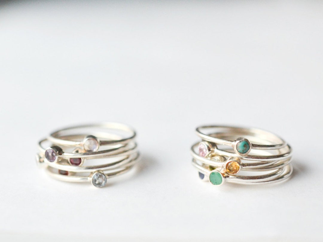 Birthstone Ring, Sterling Silver Birthstone Stacking Ring, Stackable ...