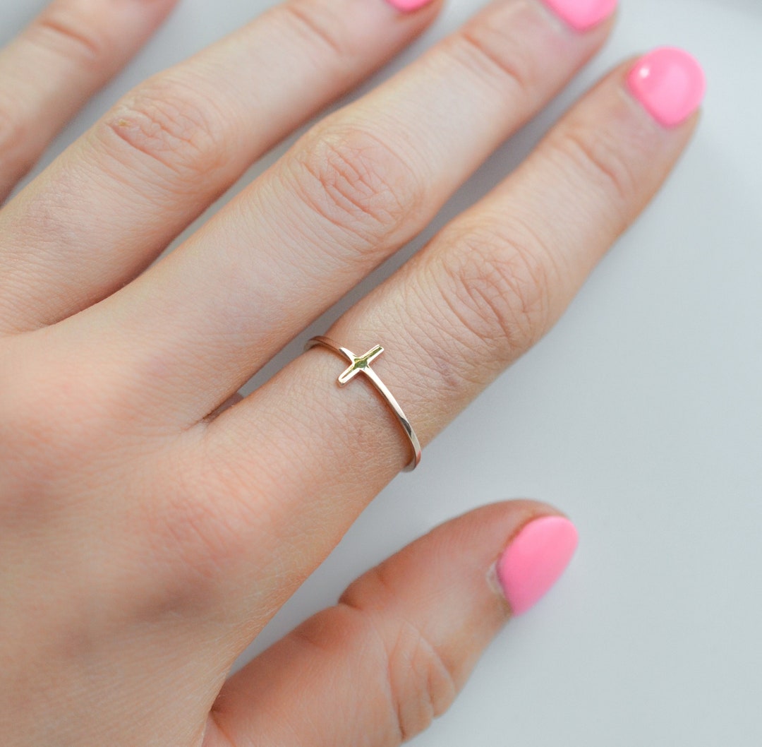 Rose Gold Cross Ring, Minimalist Faith Ring, Dainty Christian Cross ...