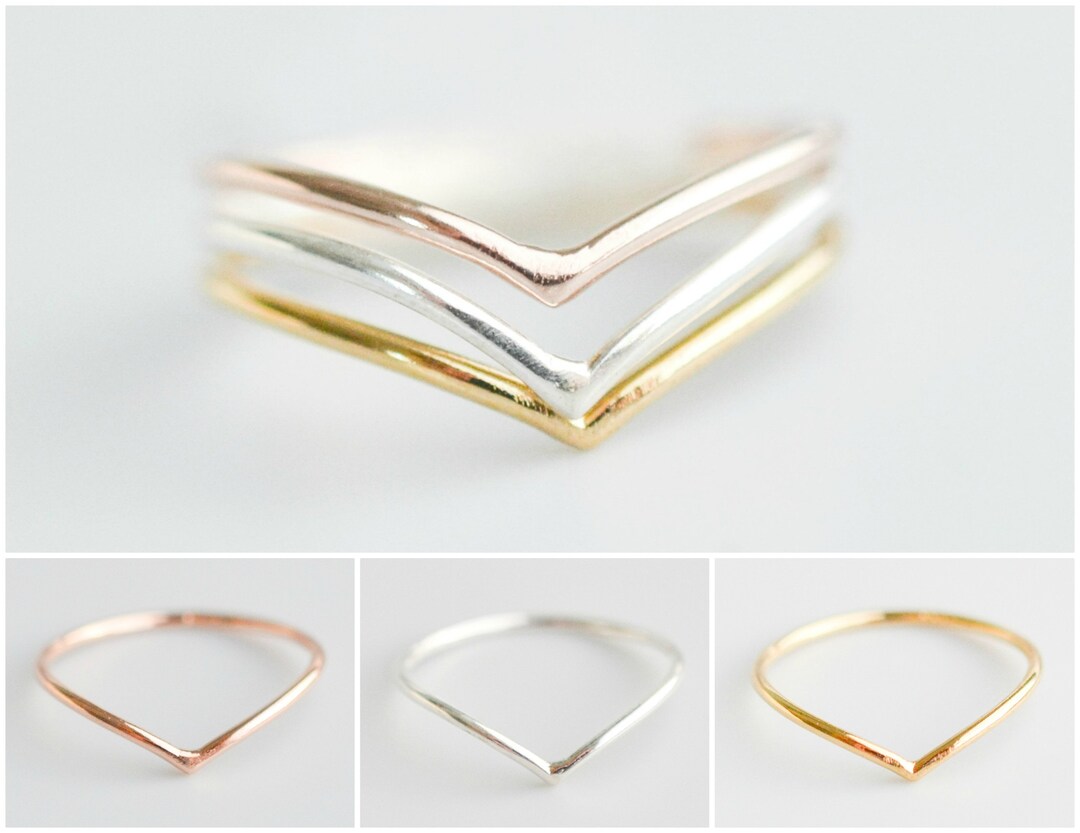 Sterling Silver Chevron Stacking Rings for Women - Gold/rose Gold Band ...