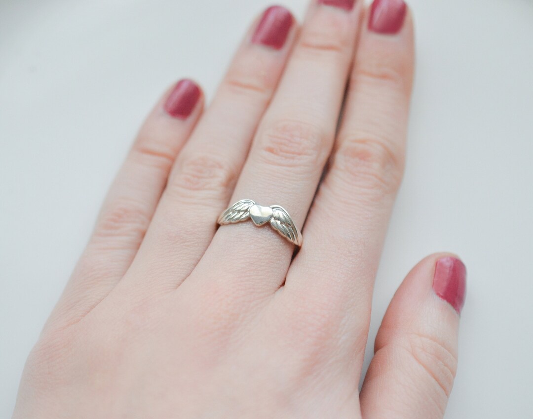 Sterling Silver Angel Wing Ring, Guardian Angel Ring for Women, Simple ...