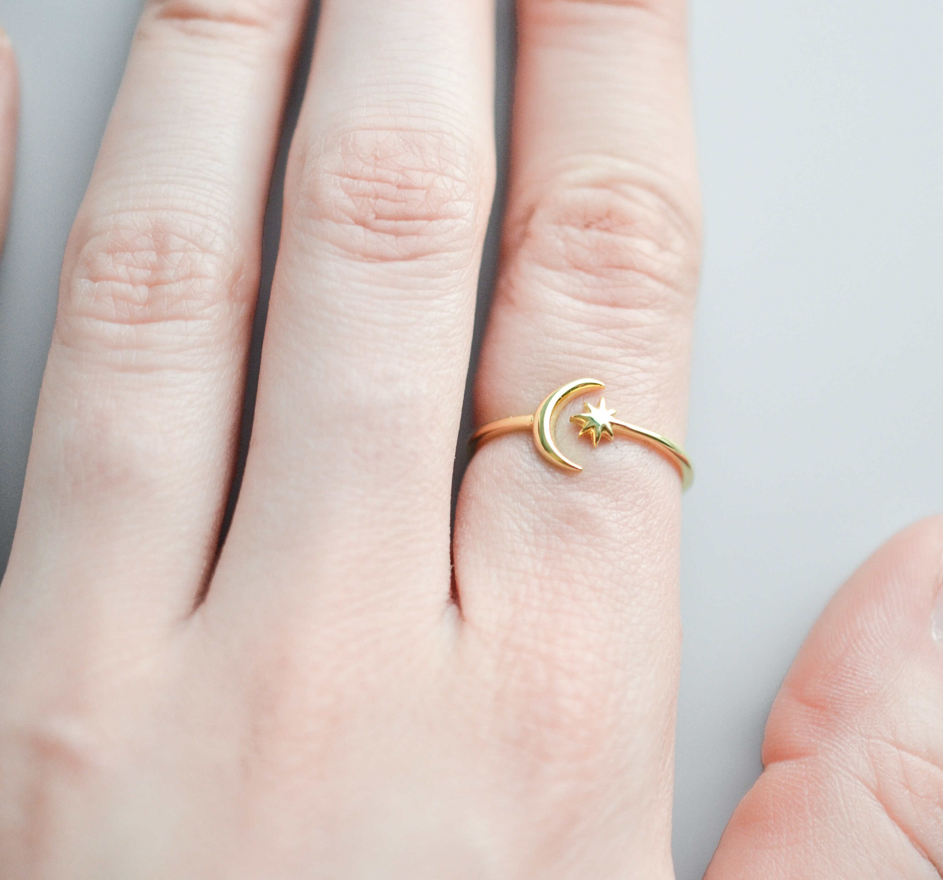 Sterling Star Ring, Moon Ring, Celestial Ring, Adjustable Ring, Moon ...