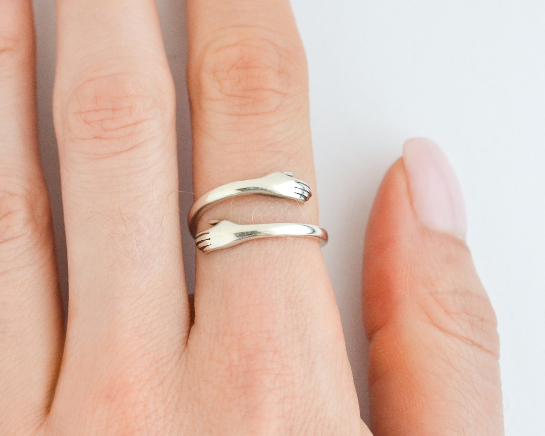 Sterling Silver Hug Ring, Hugging Hand Ring, Best Friends Forever Hug ...